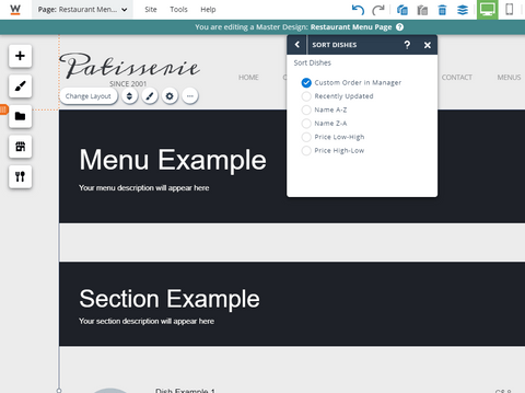 Customizing the Restaurant Menu Page Master Design