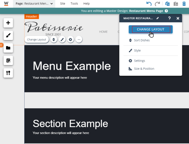Customizing the Restaurant Menu Page Master Design